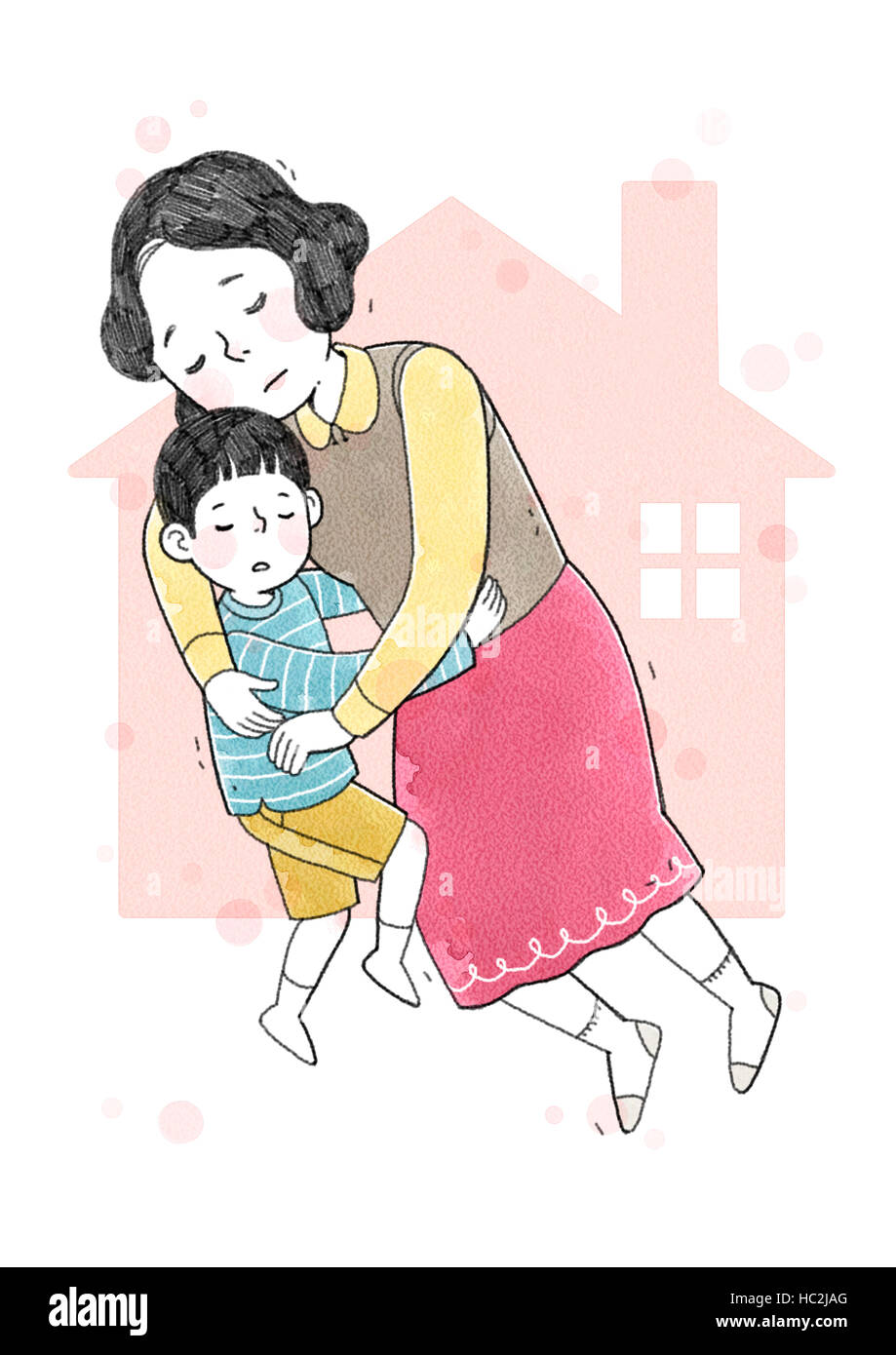 Neglected class of mother and son hugging Stock Photo - Alamy