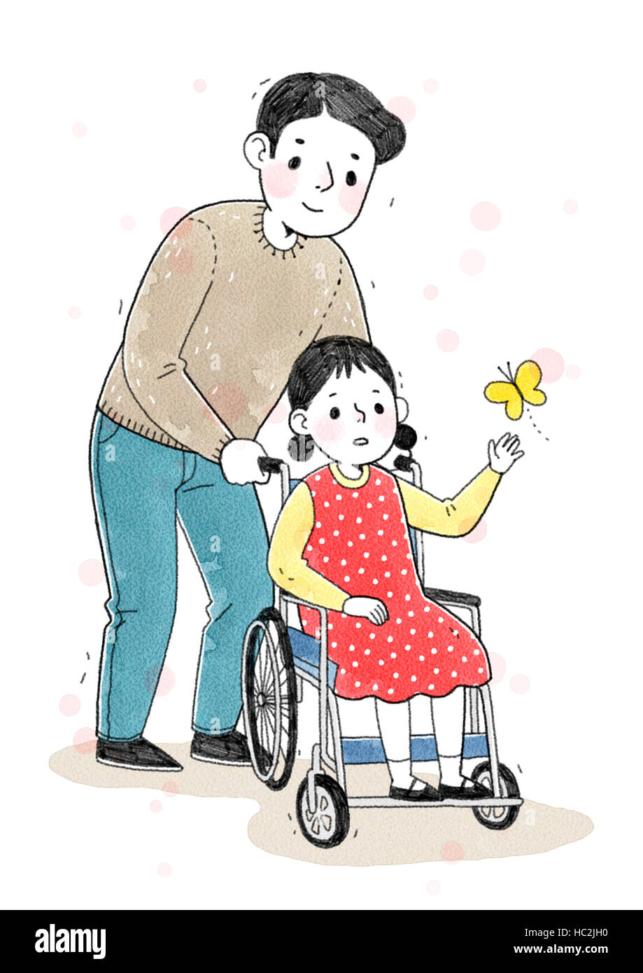 Neglected class of father and disabled daughter Stock Photo - Alamy