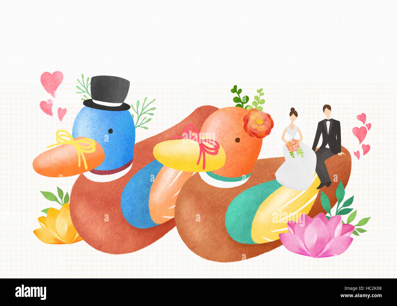 Wedding couple with couple of mandarin ducks Stock Photo - Alamy
