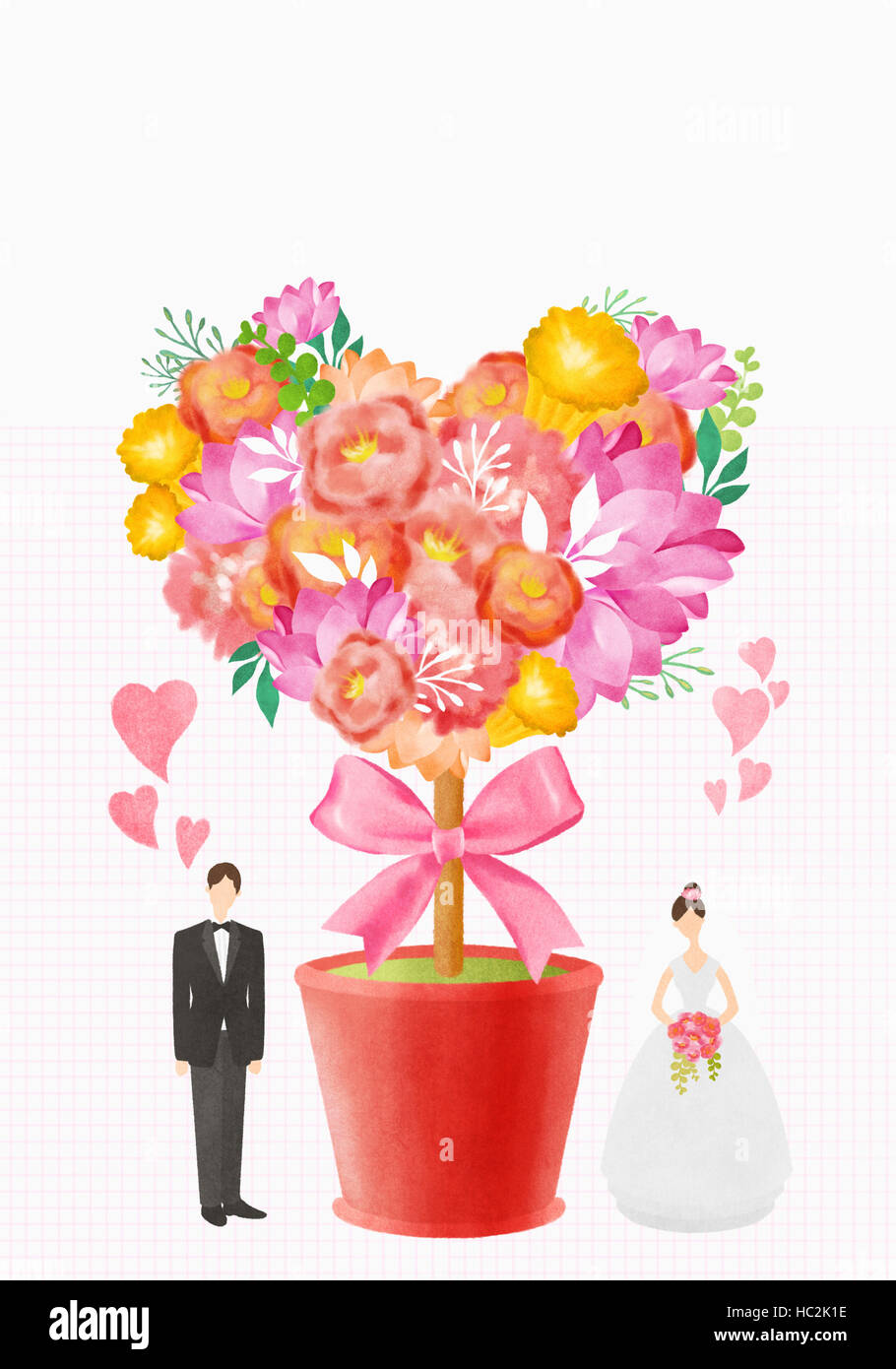 Wedding couple with heart shaped flowers Stock Photo - Alamy