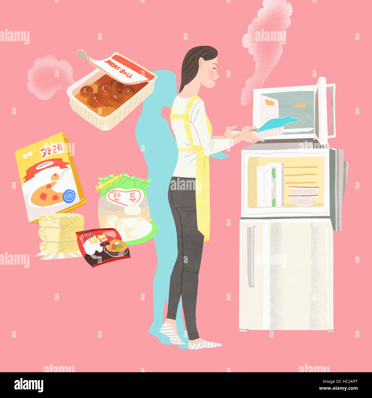 Woman putting instant cooking food into an microwave oven Stock Photo ...