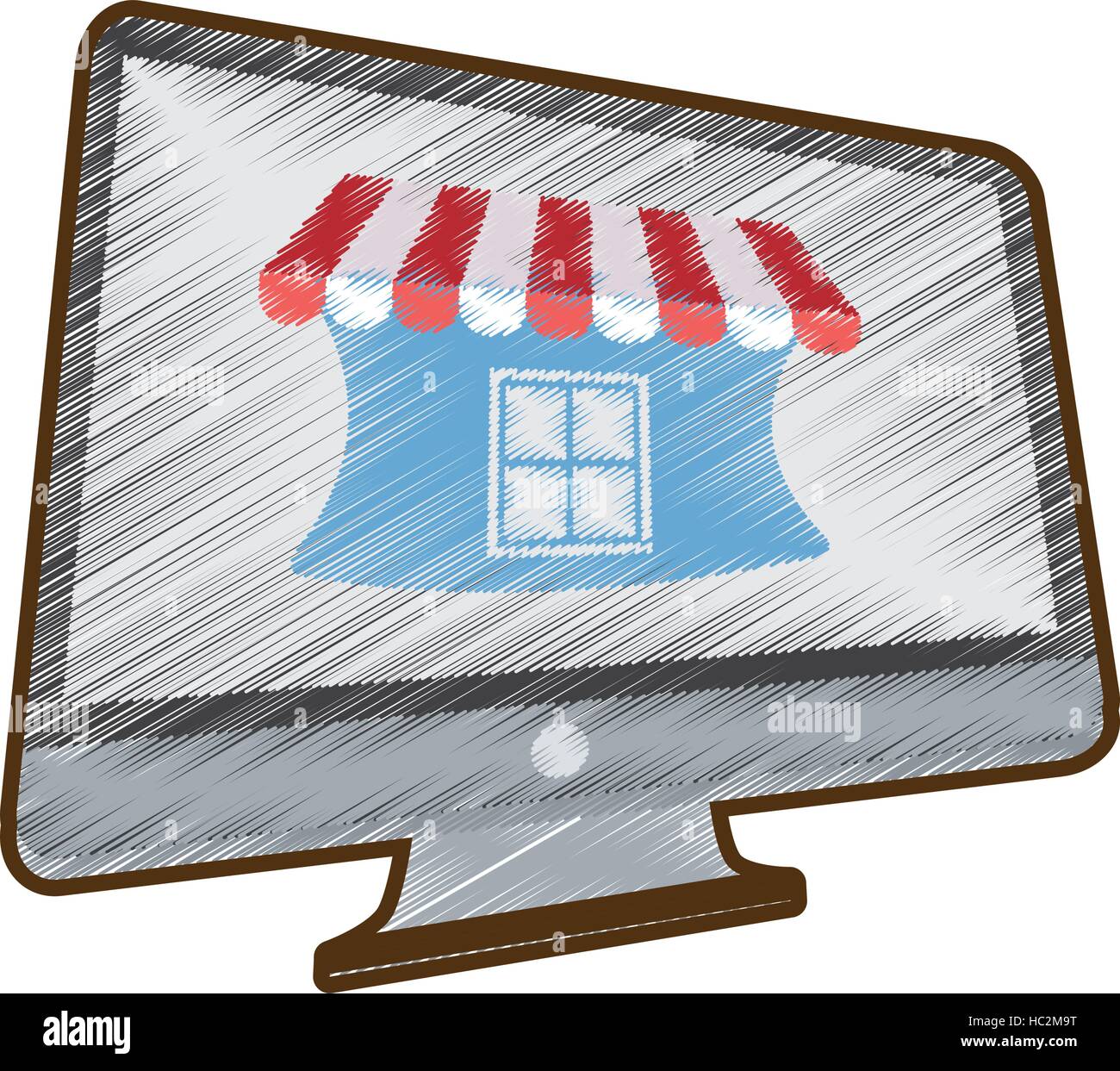 drawing online shopping computer mobile marketing Stock Vector Image ...
