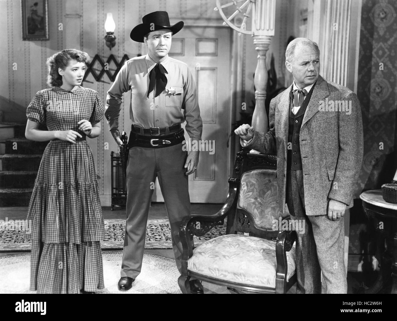OUTCASTS OF THE TRAIL, from left: Jeff Donnell, Monte Hale, John Gallaudet, 1949 Stock Photo - Alamy