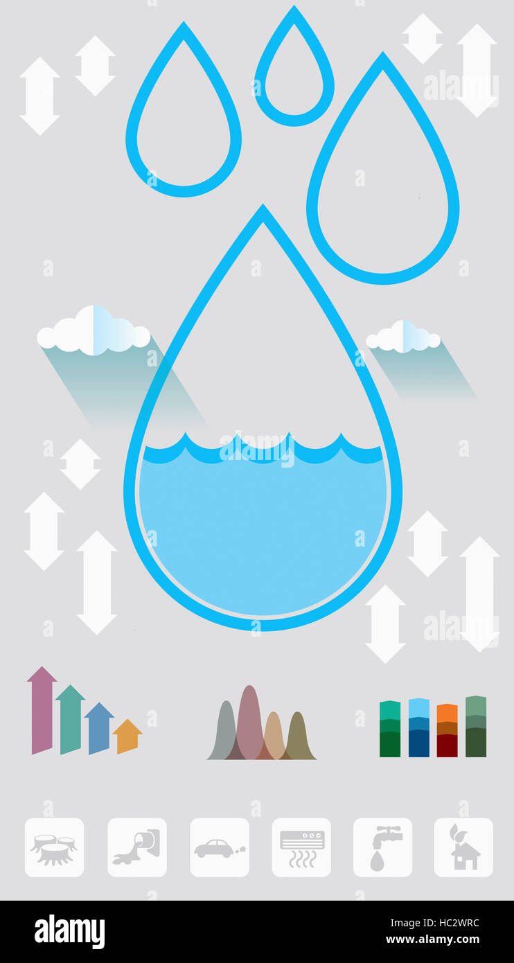 Icons of water drops with infographic Stock Photo - Alamy