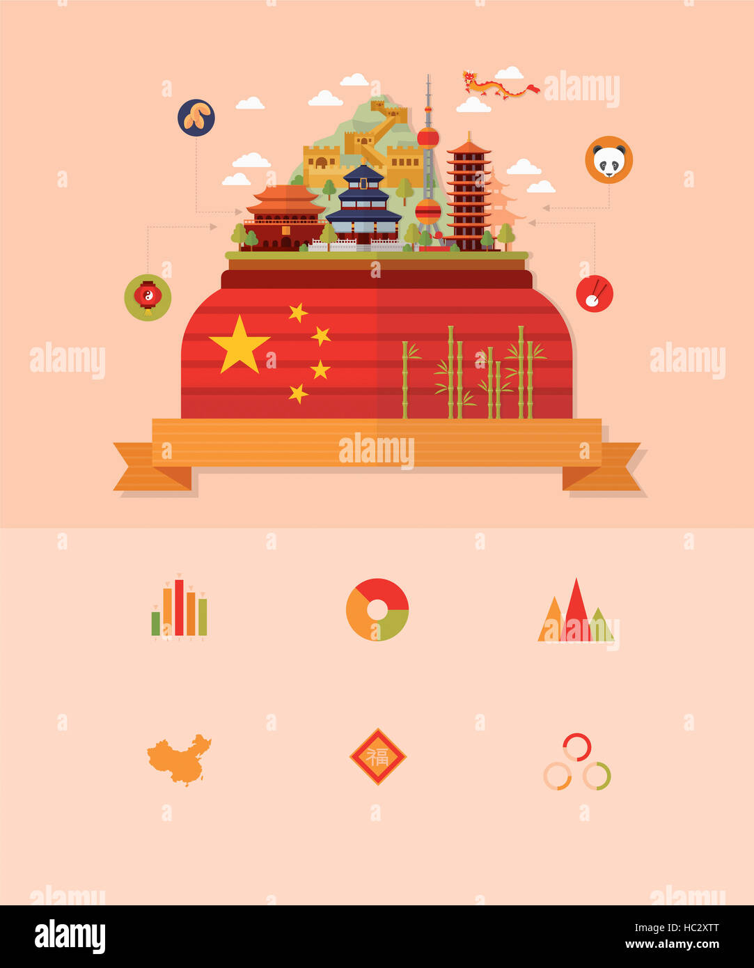 Icons of landmarks in China nd various infographic Stock Photo - Alamy