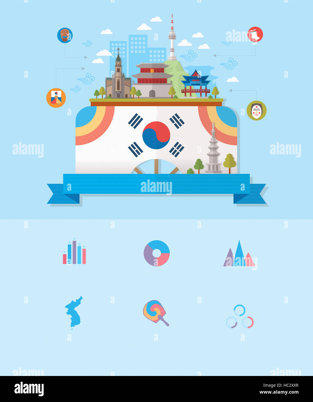 Icons of landmarks in Korea and various infographic Stock Photo - Alamy
