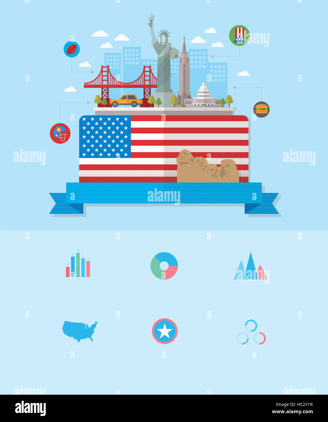Landmarks in America with icons and Infographic Stock Photo - Alamy