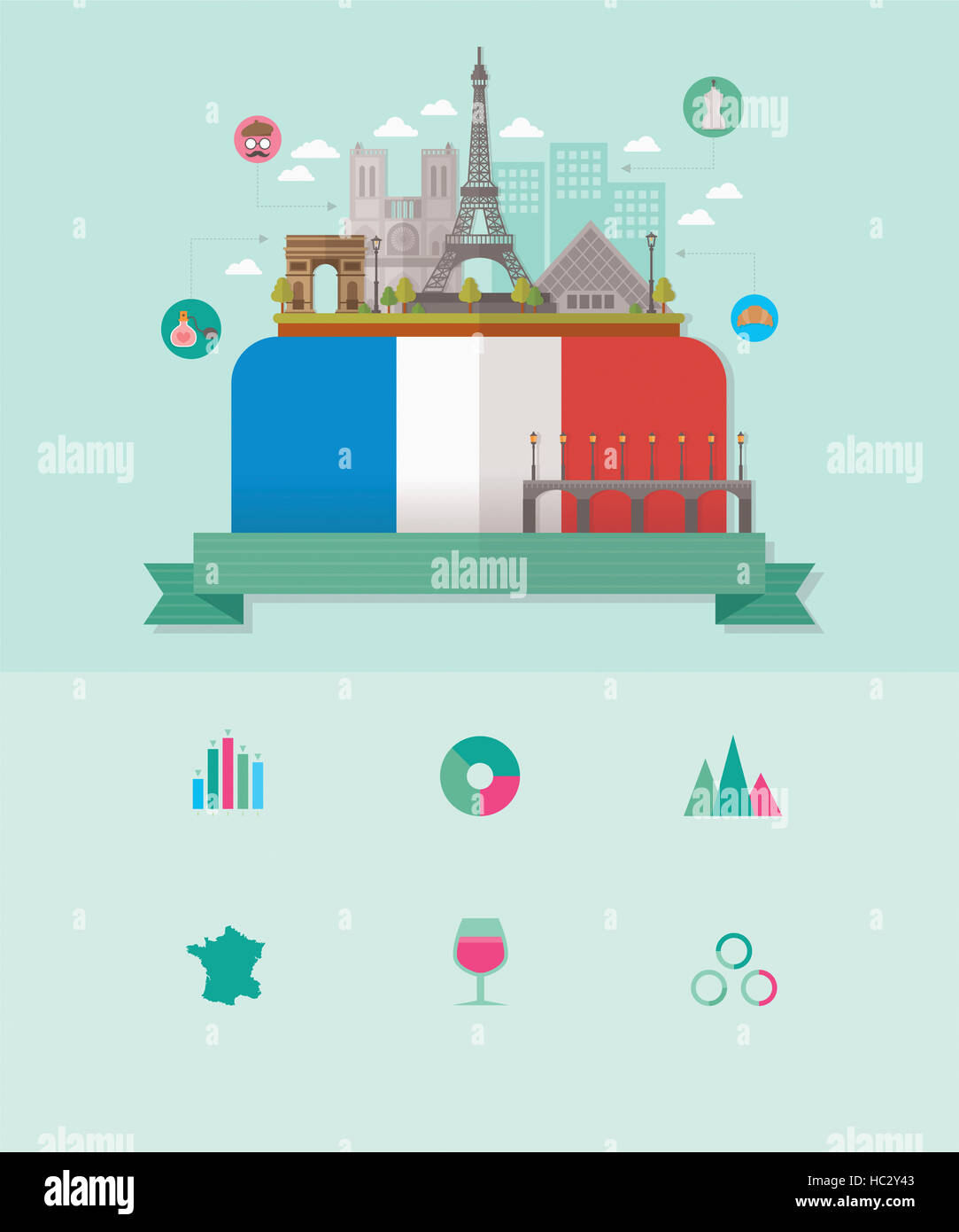 Landmarks in France with icons and infographic Stock Photo - Alamy