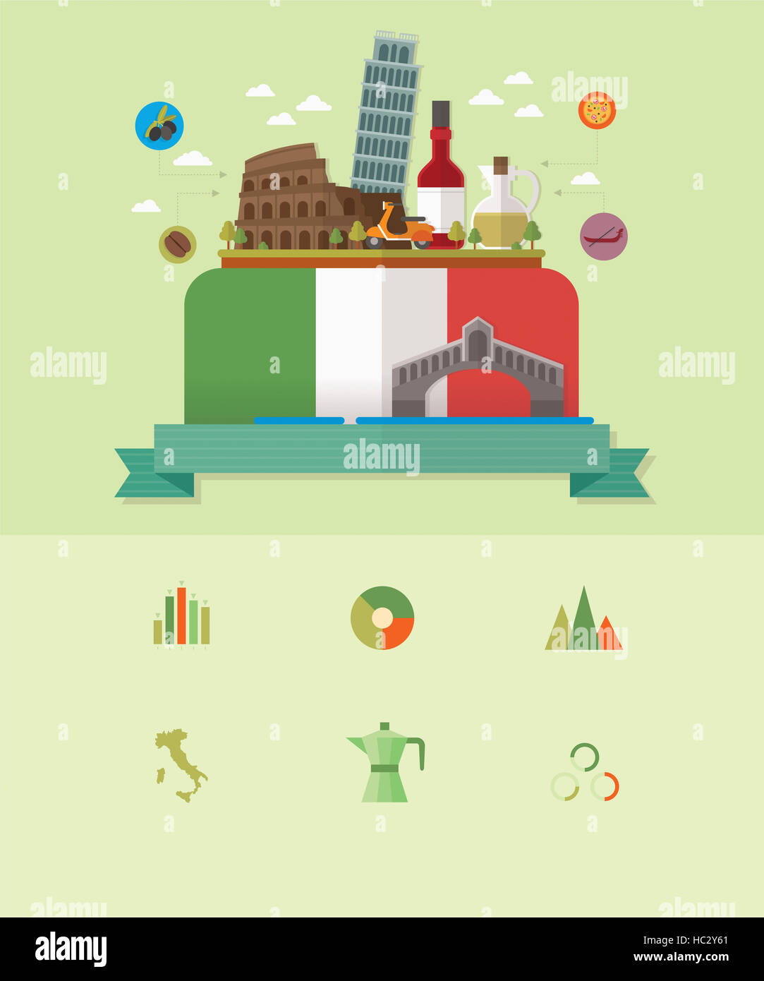 Landmarks in Italy, Europe with icons and various infographic Stock ...
