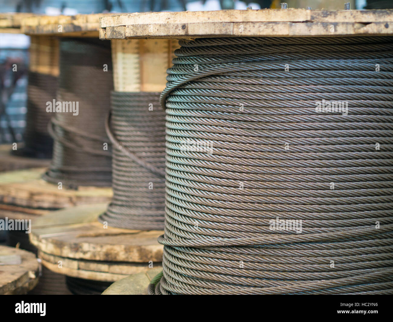 storage of steel coils of rope Stock Photo - Alamy