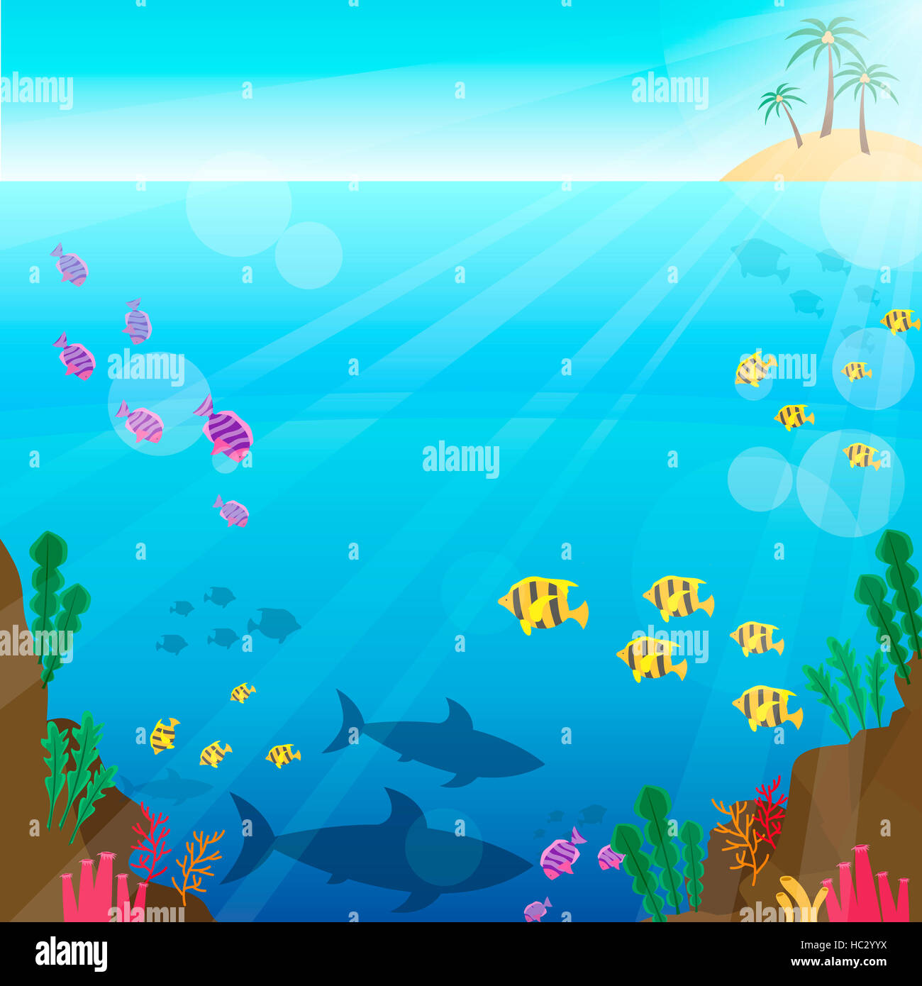 Background of summer vacation with illustration of sea creatures Stock ...