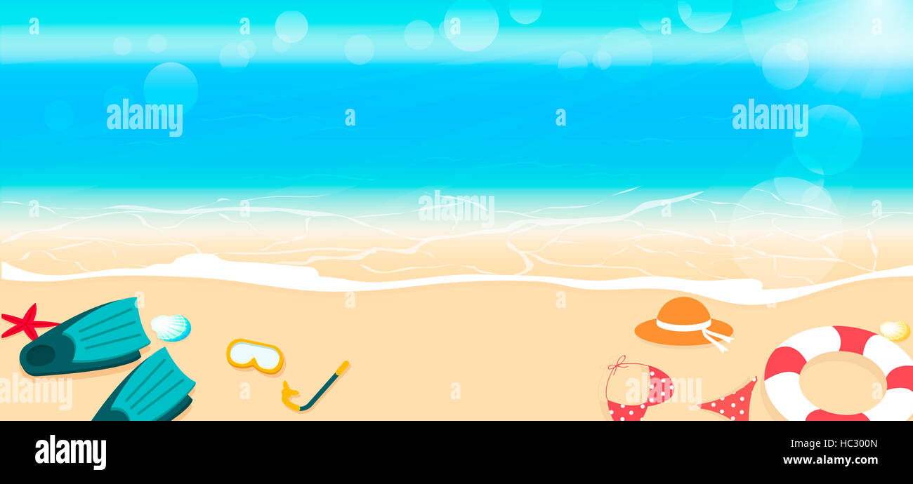 Background of summer vacation with objects on beach Stock Photo - Alamy