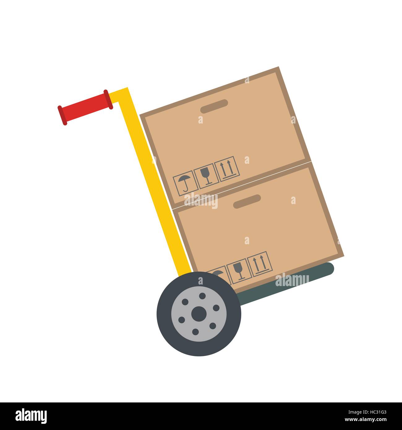 Yellow hand cart with cardboard boxes Stock Vector Image & Art - Alamy