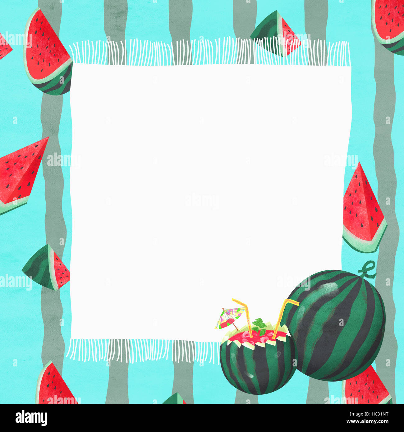 Frame with watermelon and stripes Stock Photo - Alamy