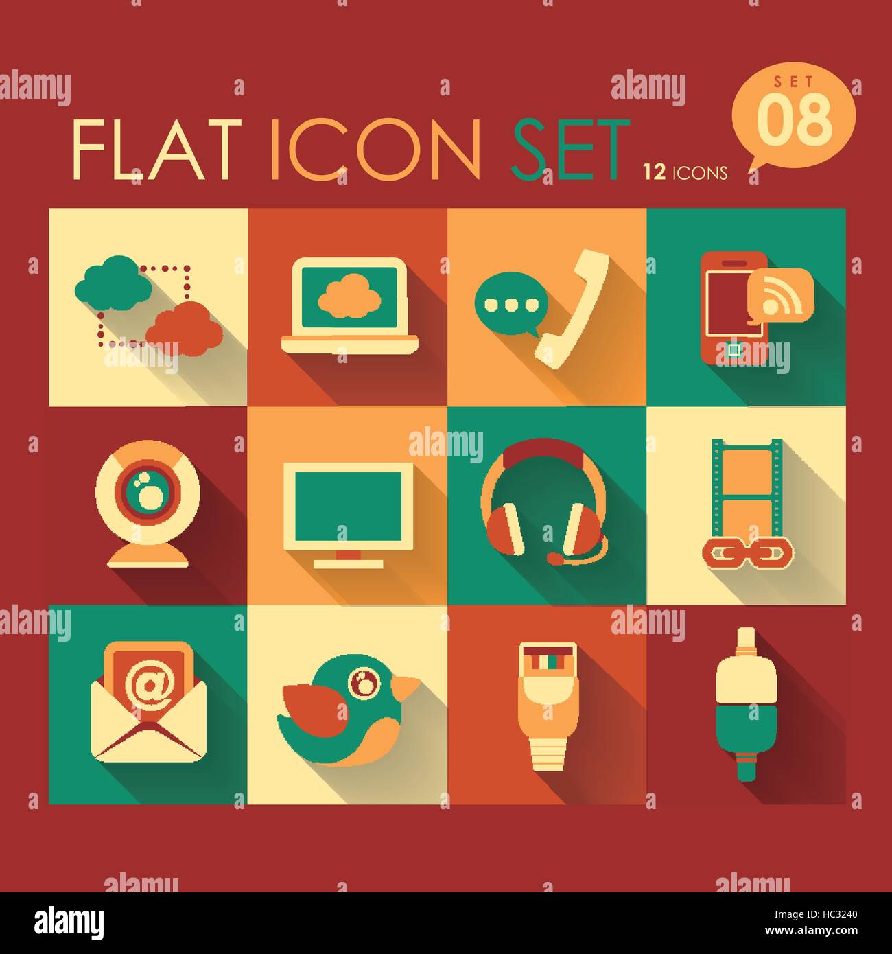 vector communication & internet icon set flat design Stock Vector Image ...
