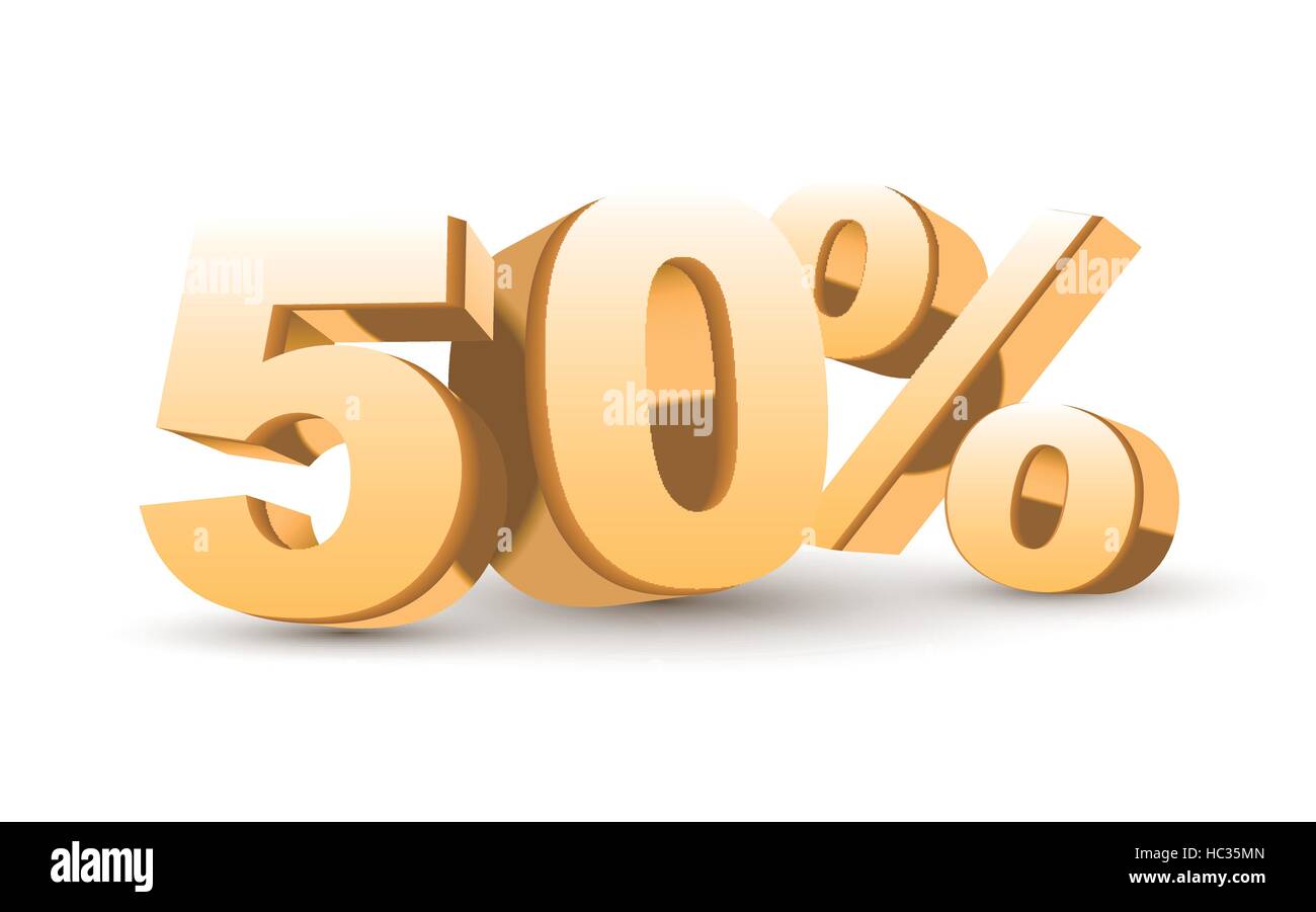 3d shiny golden discount collection - 50 percent isolated white ...