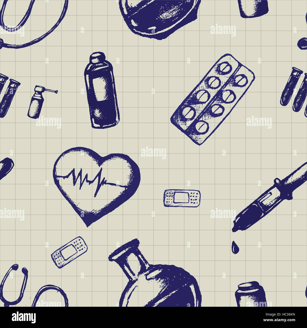 Vector doodle seamless illustration. Medicine icons Stock Vector Image ...