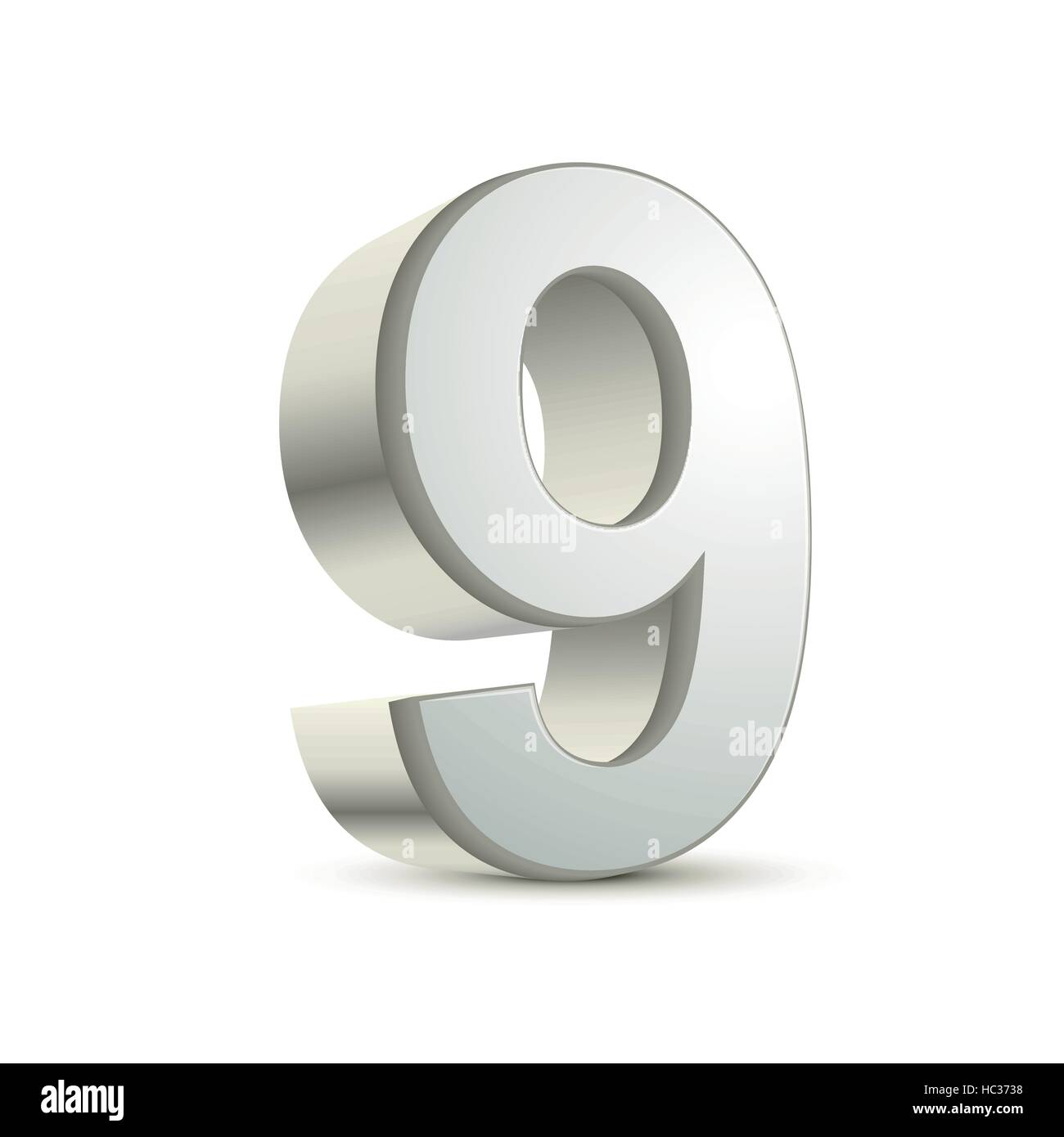 3d shiny silver number 9 on white background Stock Vector Image & Art ...