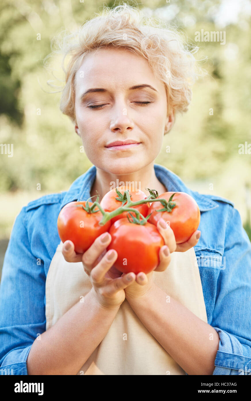 Farmer showing ripe tomatoes hi-res stock photography and images - Alamy