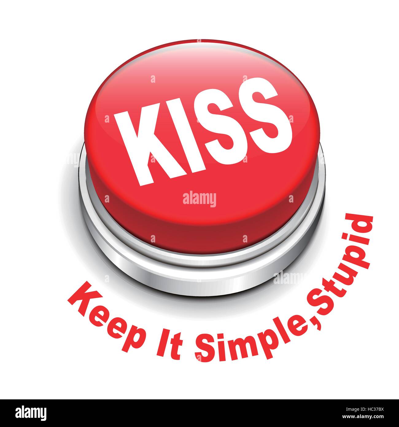3d illustration of principle of KISS ( Keep It Simple, stupid) button ...