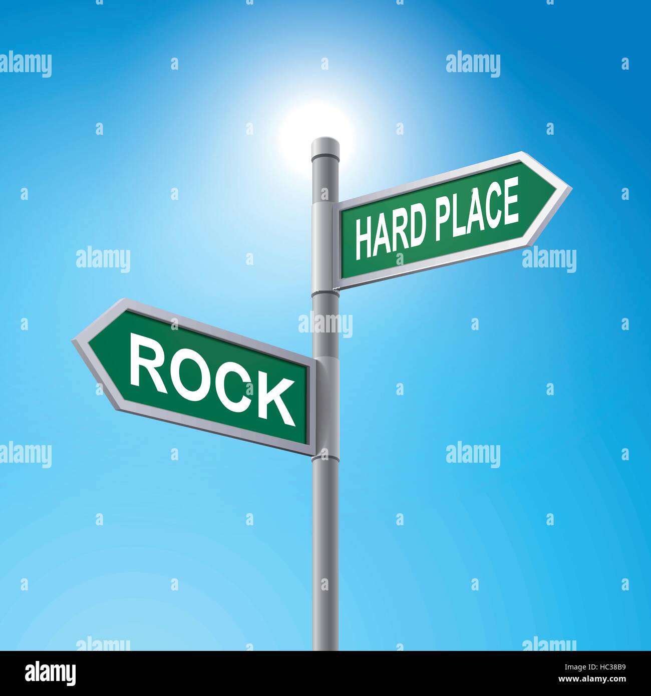crossroad 3d vector road sign saying rock and hard place Stock Vector ...