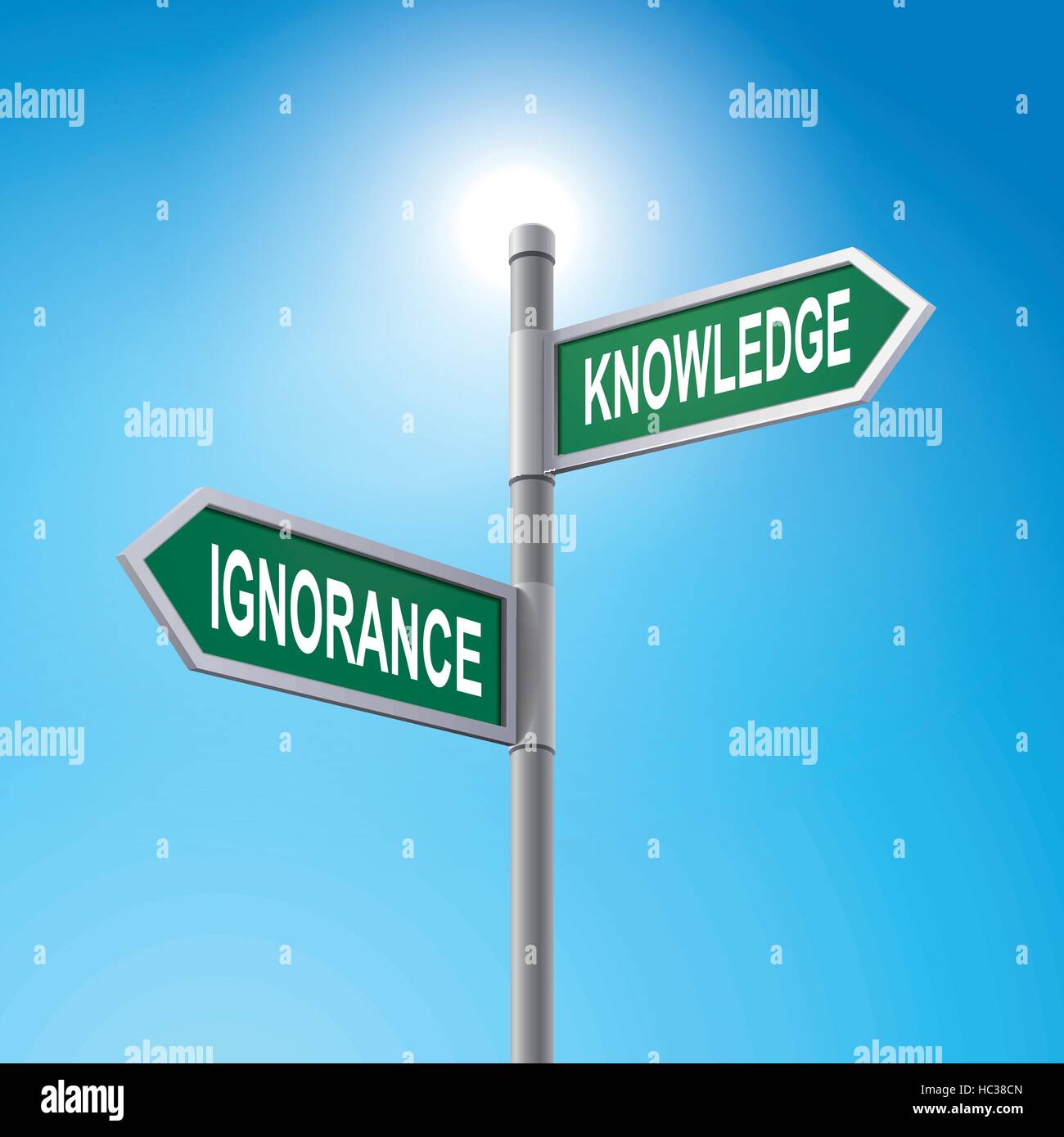 crossroad 3d vector road sign saying ignorance and knowledge Stock ...