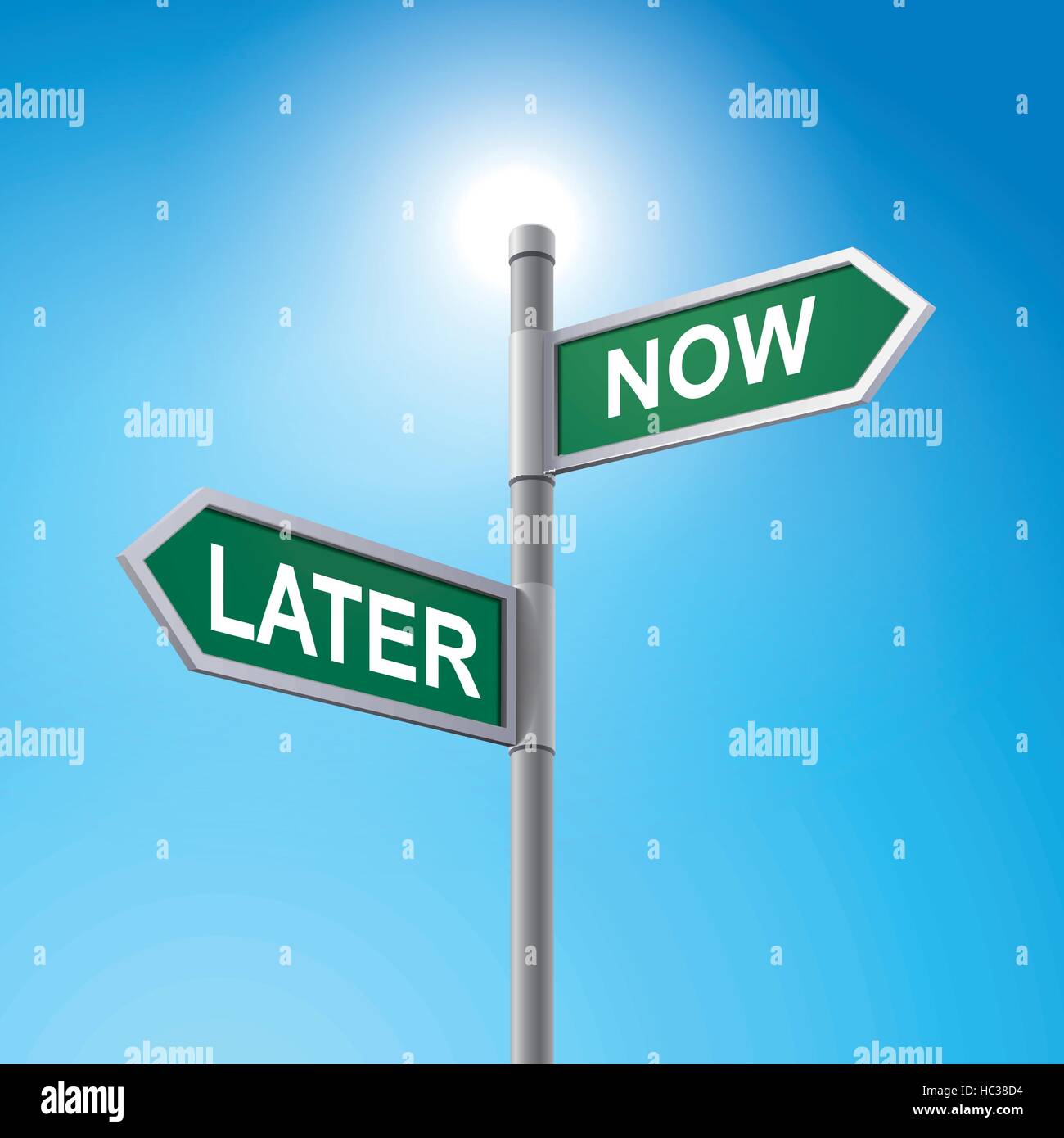crossroad 3d vector road sign saying later and now Stock Vector Image ...