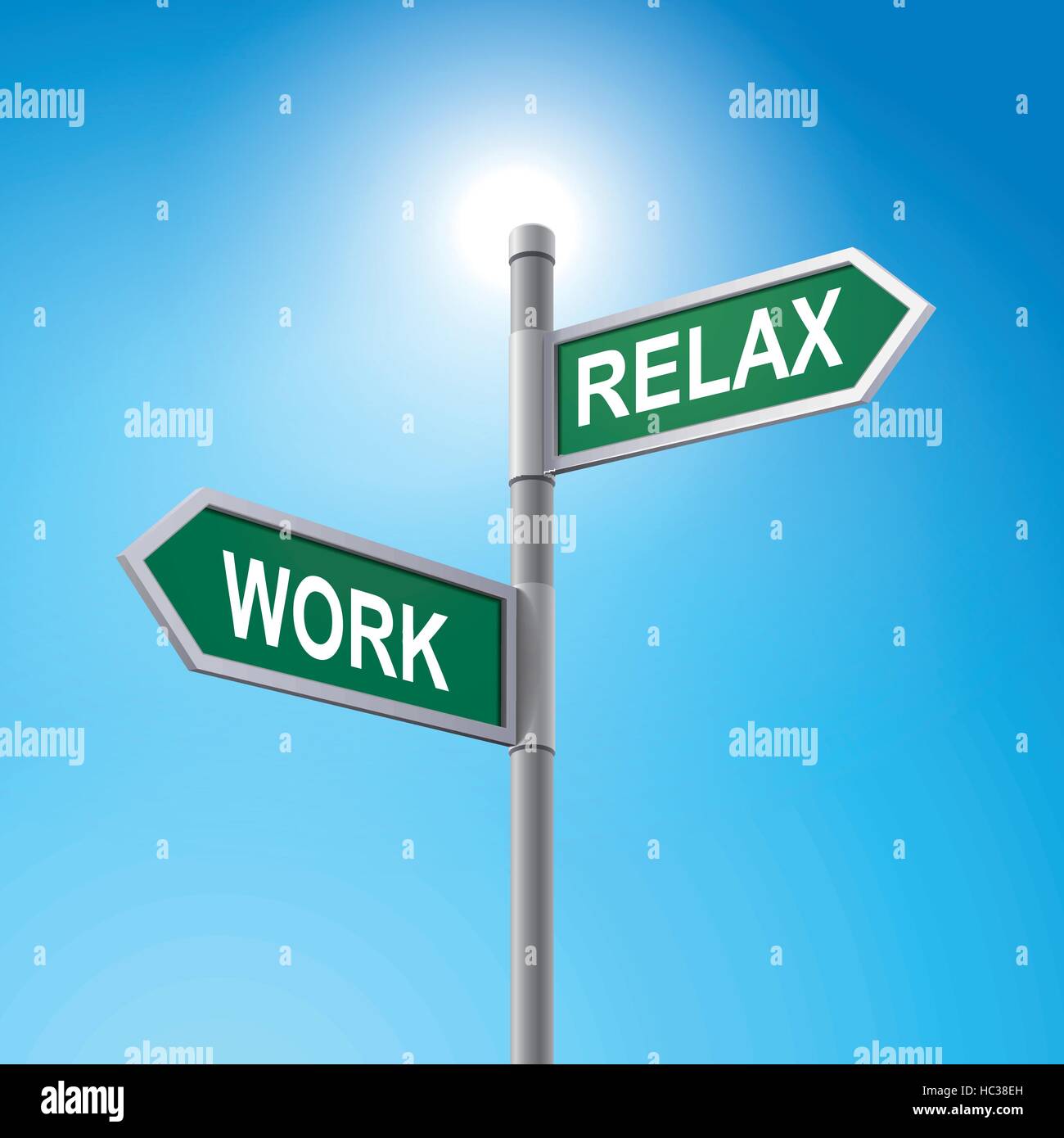 crossroad 3d vector road sign saying work and relax Stock Vector Image ...