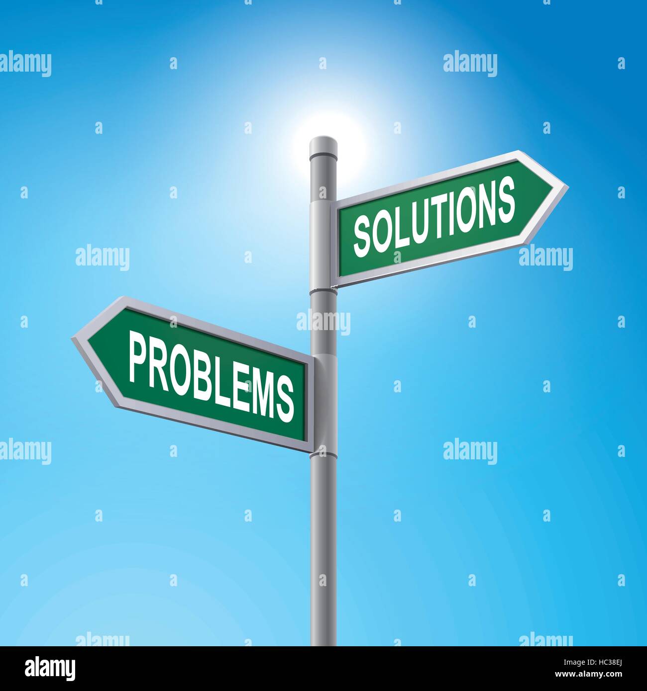 crossroad 3d vector road sign saying problems and solutions Stock ...