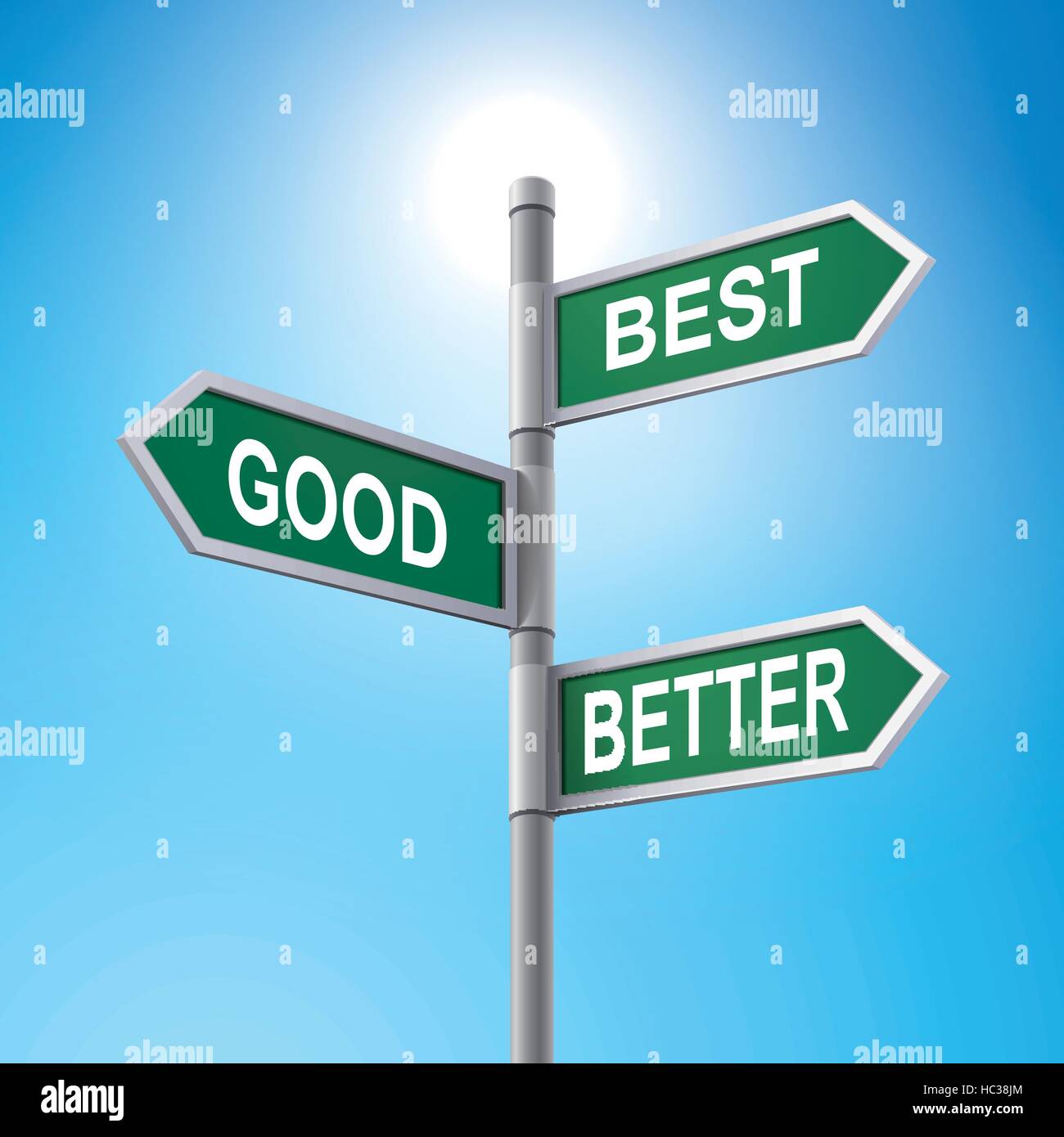 crossroad 3d vector road sign saying best and good and better Stock ...