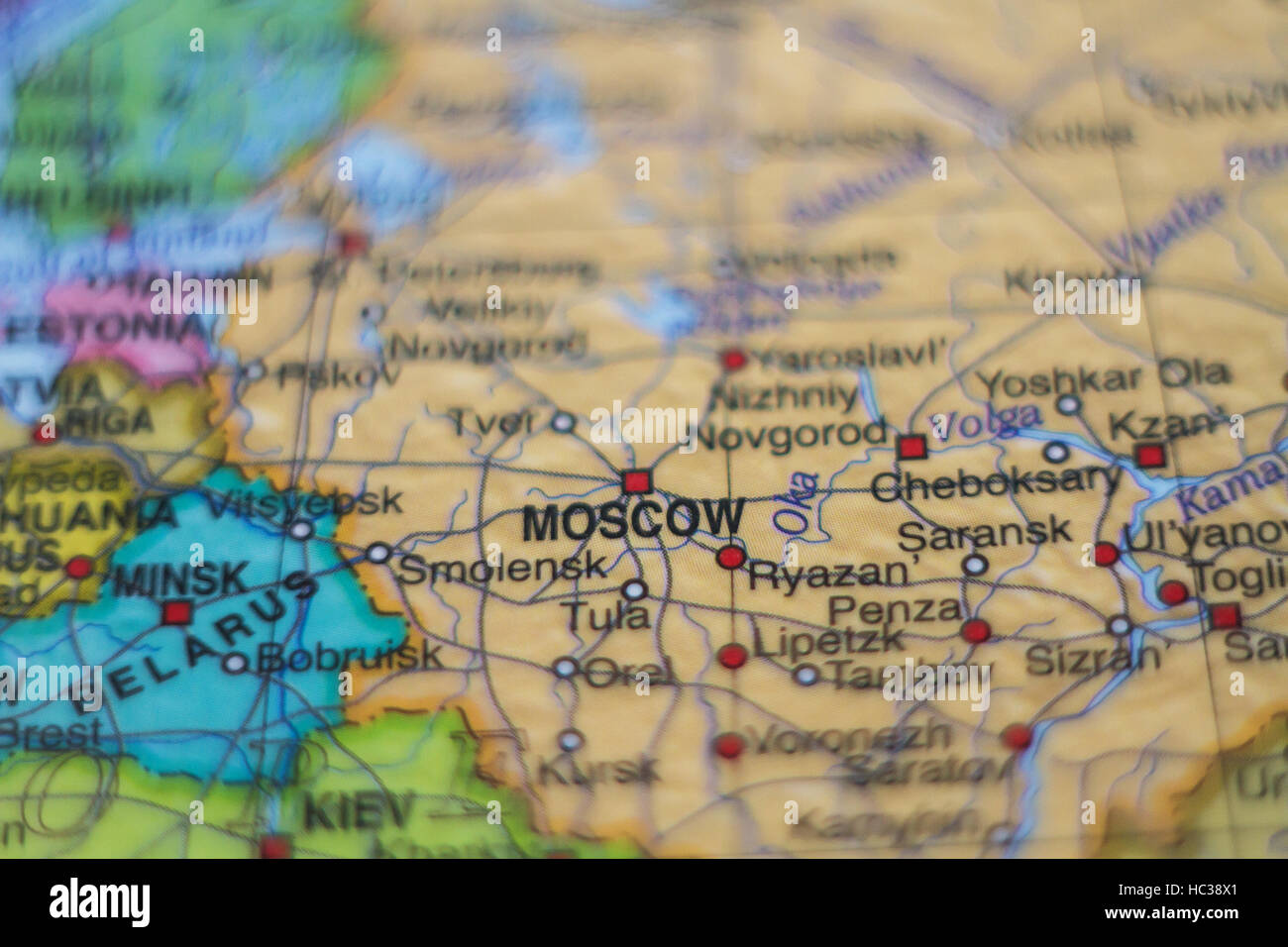 Photo of a map of Russia and the capital Moscow Stock Photo - Alamy