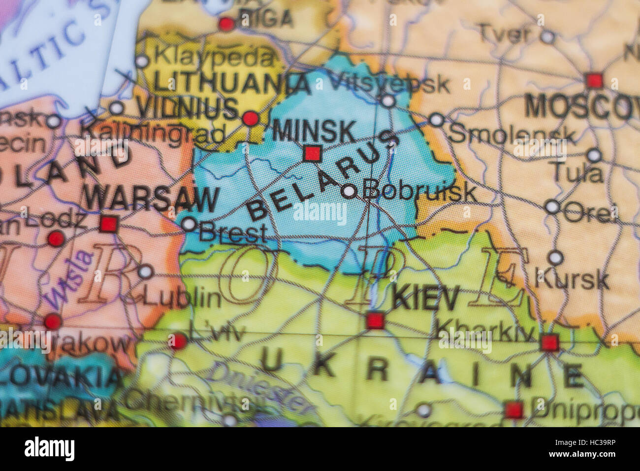 Photo of a map of Belarus and the capital Minsk Stock Photo - Alamy
