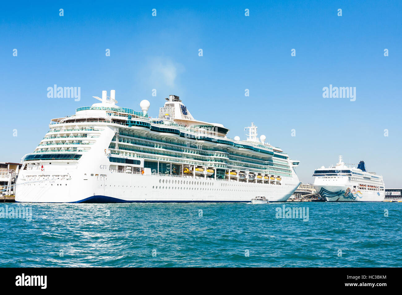 VENICE, ITALY - OCTOBER 12, 2016: Liners in venetian cruise terminal ...
