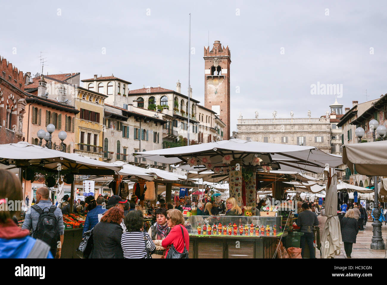 VERONA, ITALY - OCTOBER 10, 2016 - Verona city market on Piazza delle ...