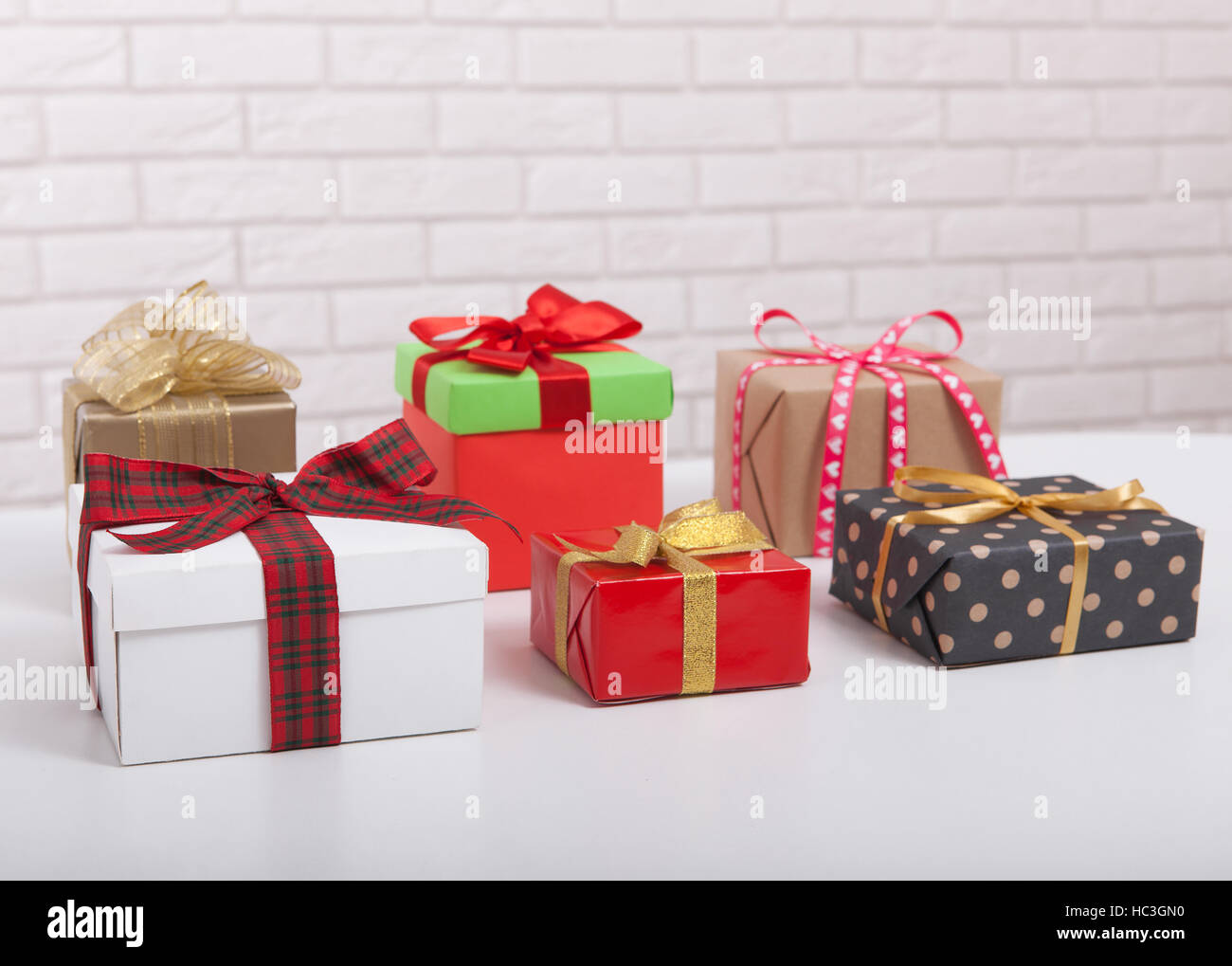 Gift boxes on white background front view. Wedding invitation, greeting ...