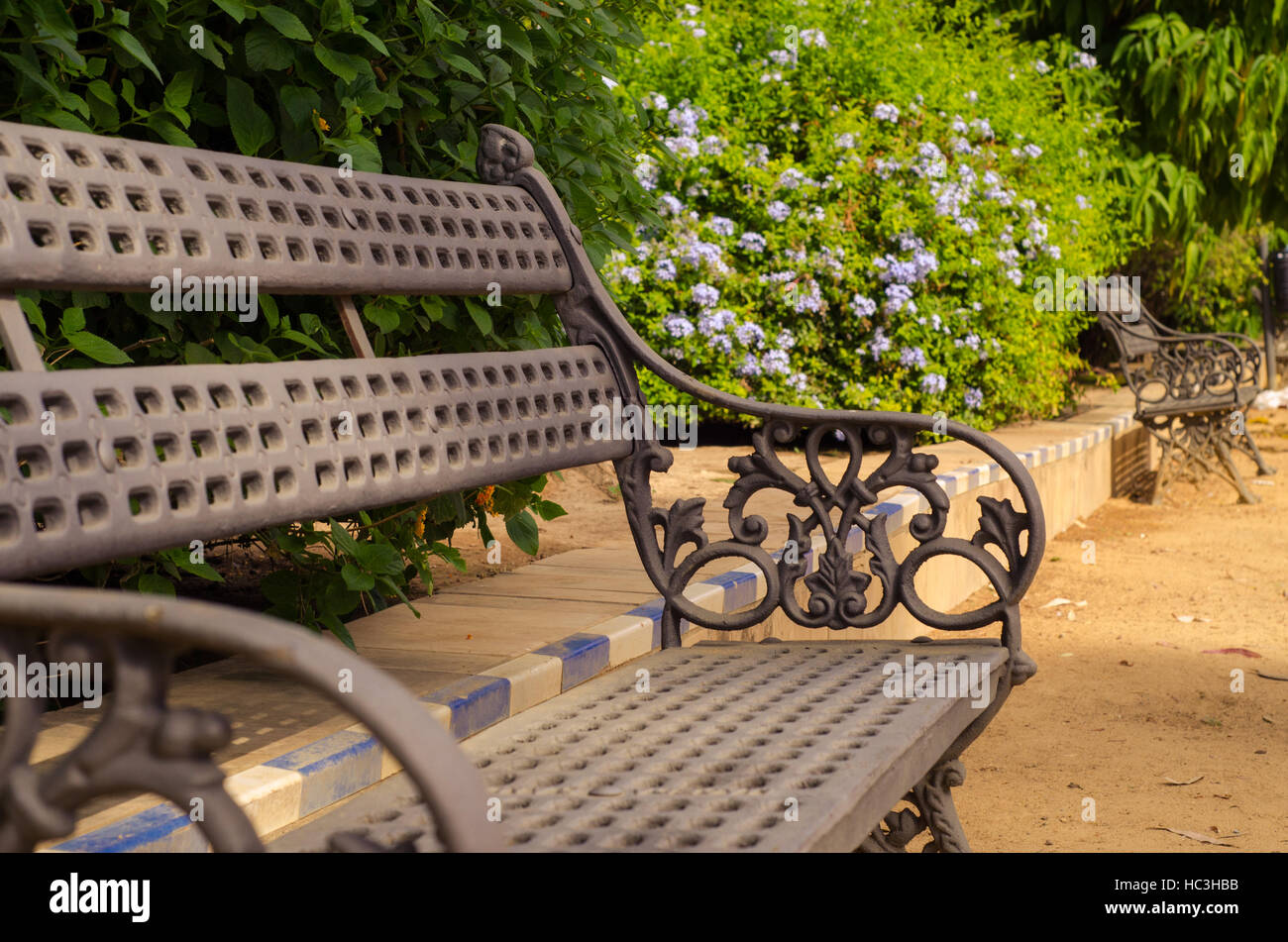 a lonely bench in a park in the middle of spring Stock Photo - Alamy