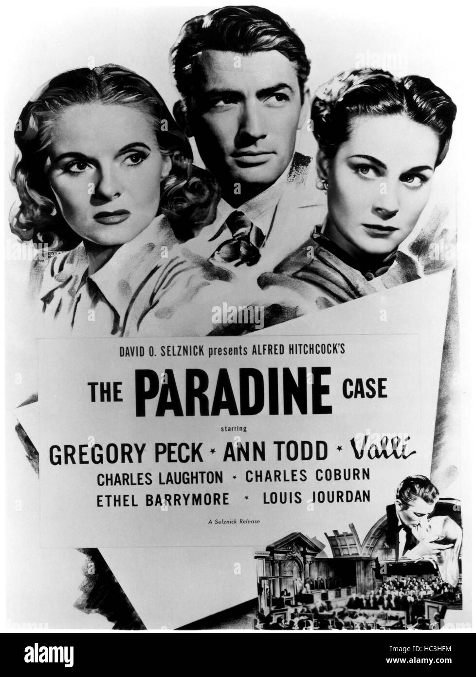THE PARADINE CASE, top from left: Ann Todd, Gregory Peck, Alida Valli ...