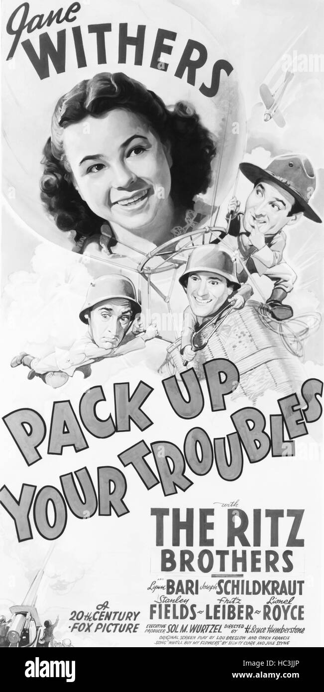 PACK UP YOUR TROUBLES, US poster, Jane Withers (top), The Ritz Brothers ...
