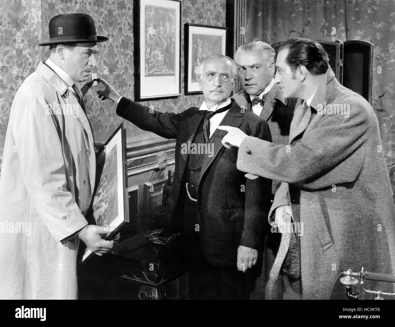 THE PEARL OF DEATH, from left: Dennis Hoey, Holmes Herbert, Nigel Bruce ...
