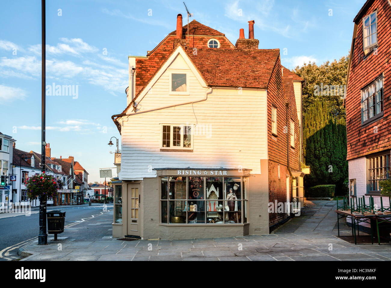 England, Tenterden. Exterior, 15th century two-story corner shop, gift ...