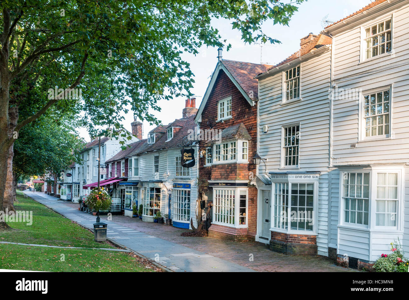 England, Tenterden. Row of buildings, houses and shops, along the High ...