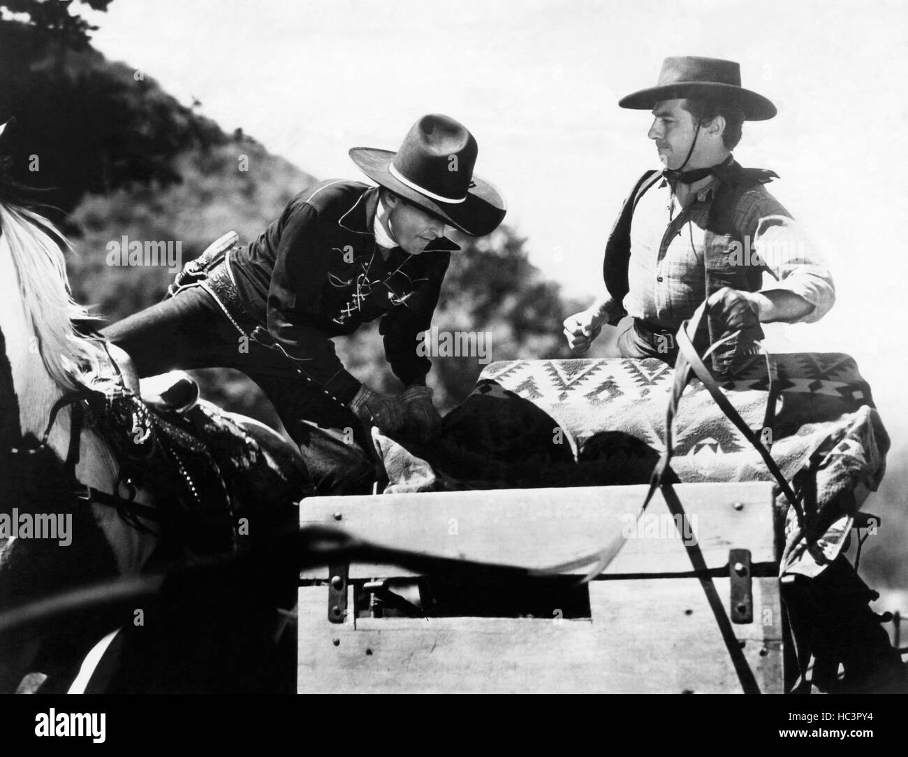 PRAIRIE JUSTICE, from left: Bob Baker, Carleton Young, 1938 Stock Photo ...
