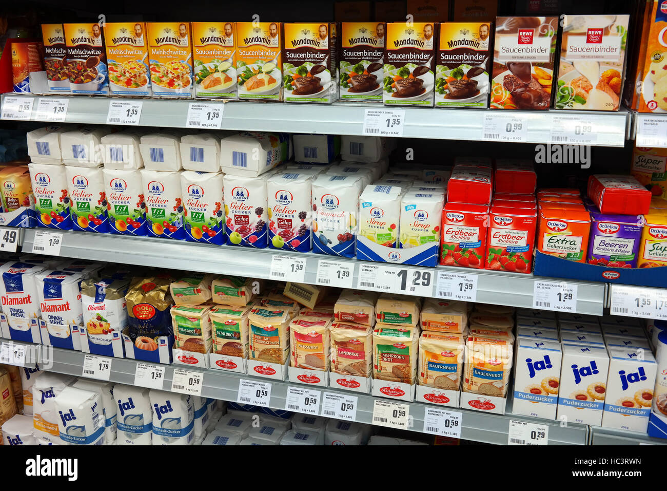 Home baking products in REWE supermarket Stock Photo - Alamy