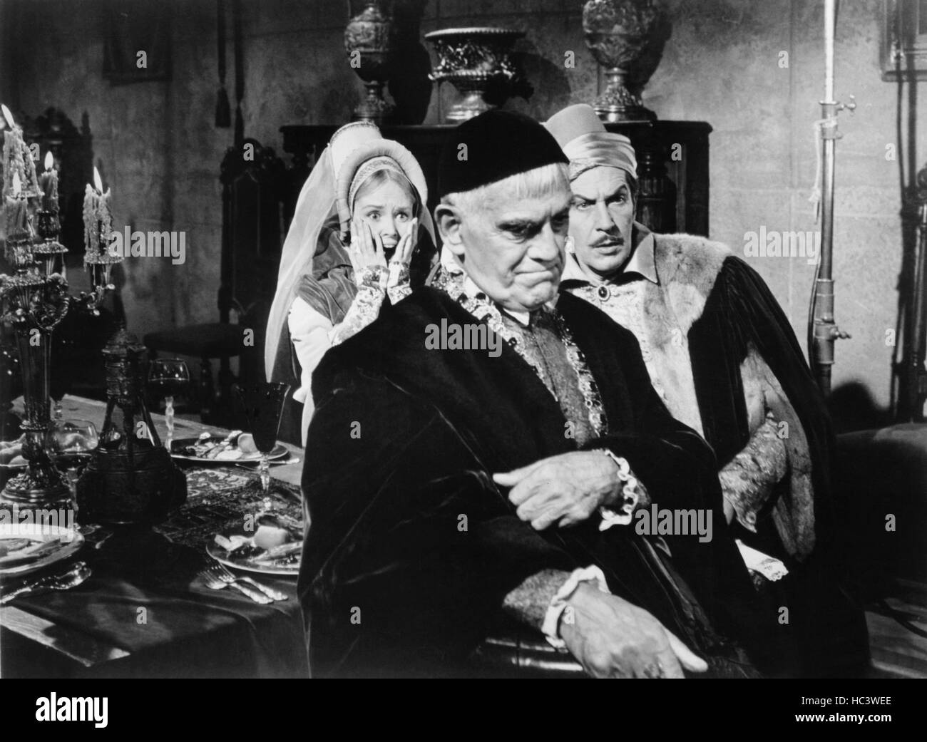 THE RAVEN, from left, Olive Sturgess, Boris Karloff, Vincent Price ...
