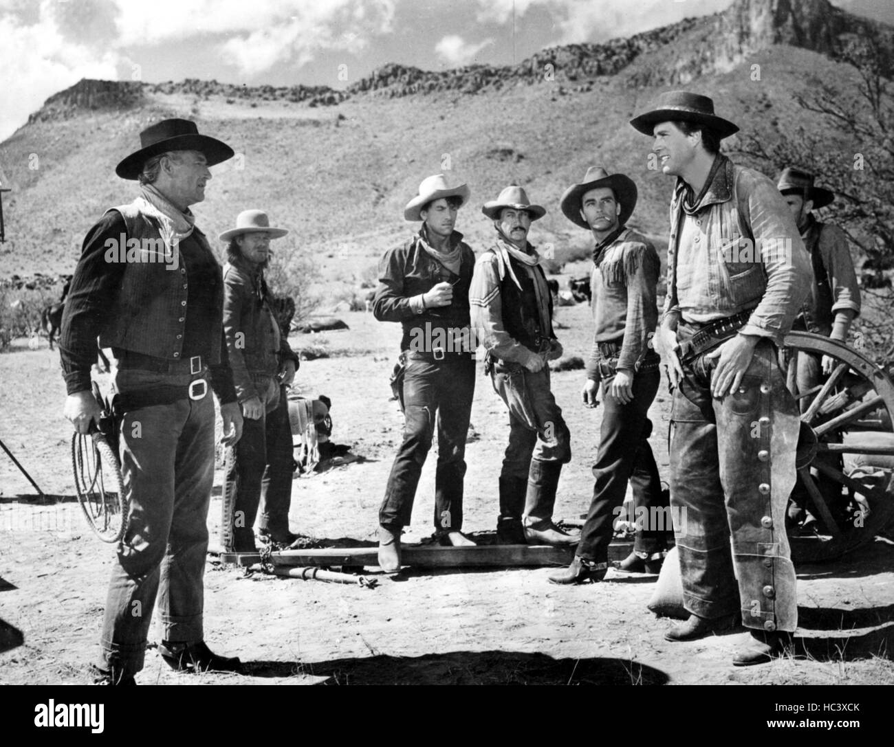 RED RIVER, from left: John Wayne, Dan White, John Ireland, Paul Fix ...