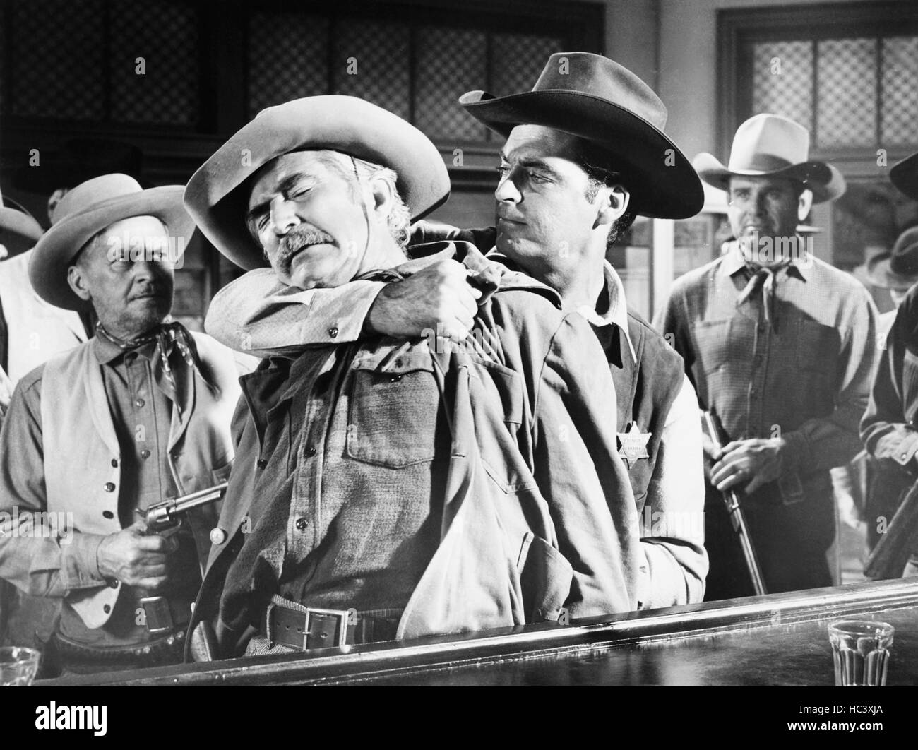 RED SUNDOWN, front from left: Trevor Bardette, Rory Calhoun, 1956 Stock ...
