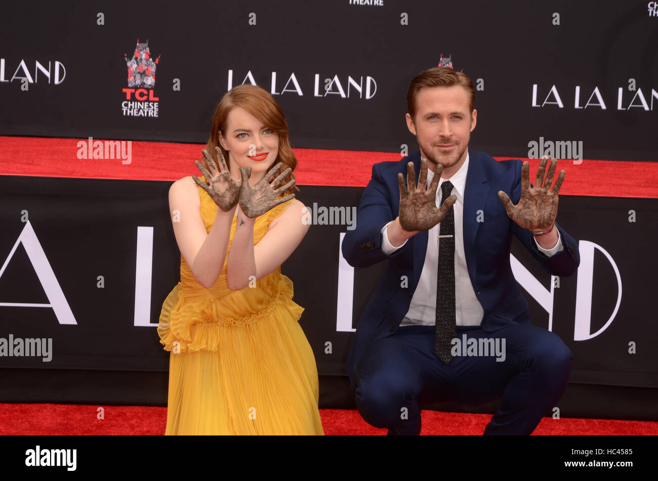 Hollywood, Ca. 7th Dec, 2016. Emma Stone and Ryan Gosling at the Emma ...