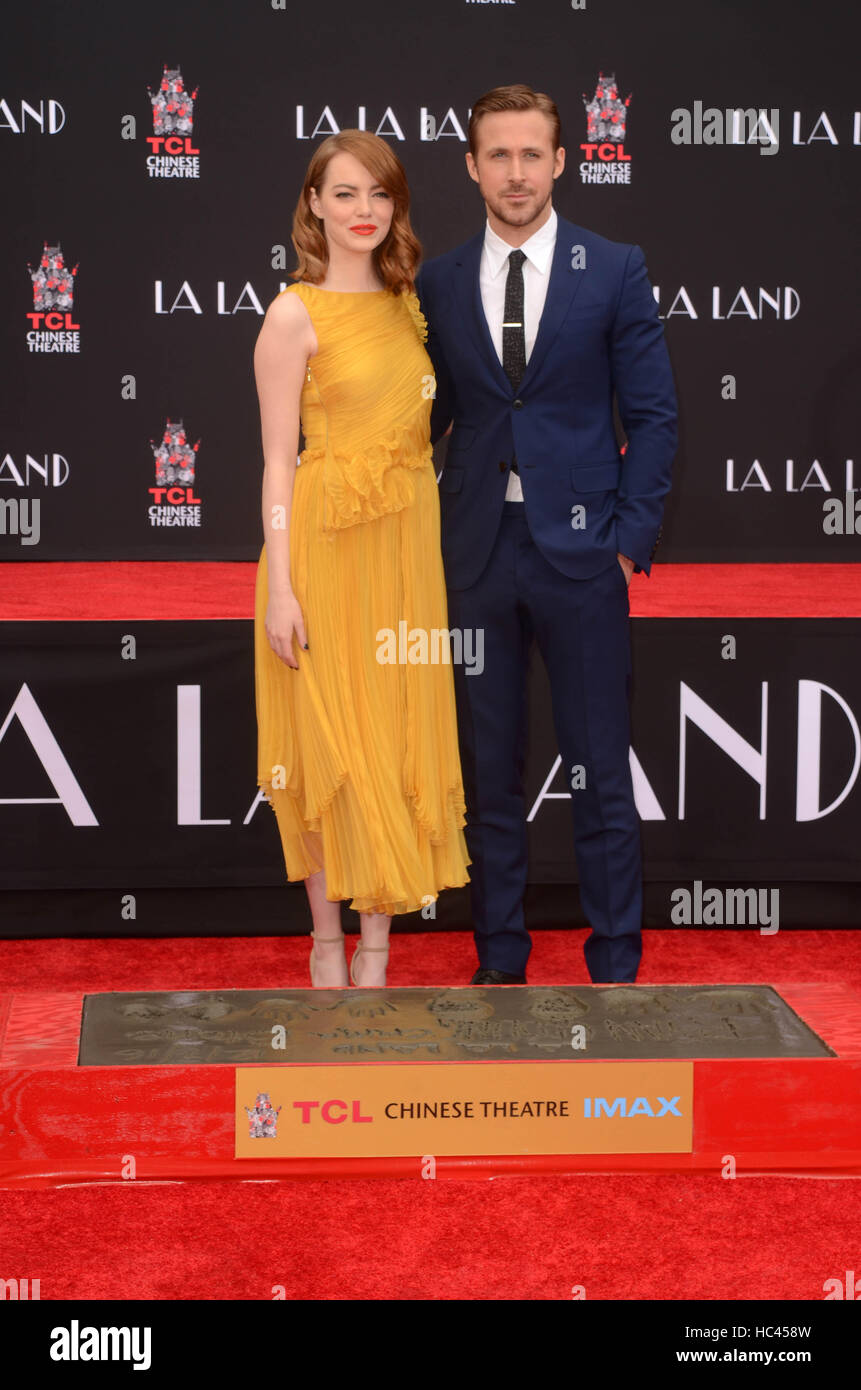 Hollywood, Ca. 7th Dec, 2016. Emma Stone and Ryan Gosling at the Emma ...