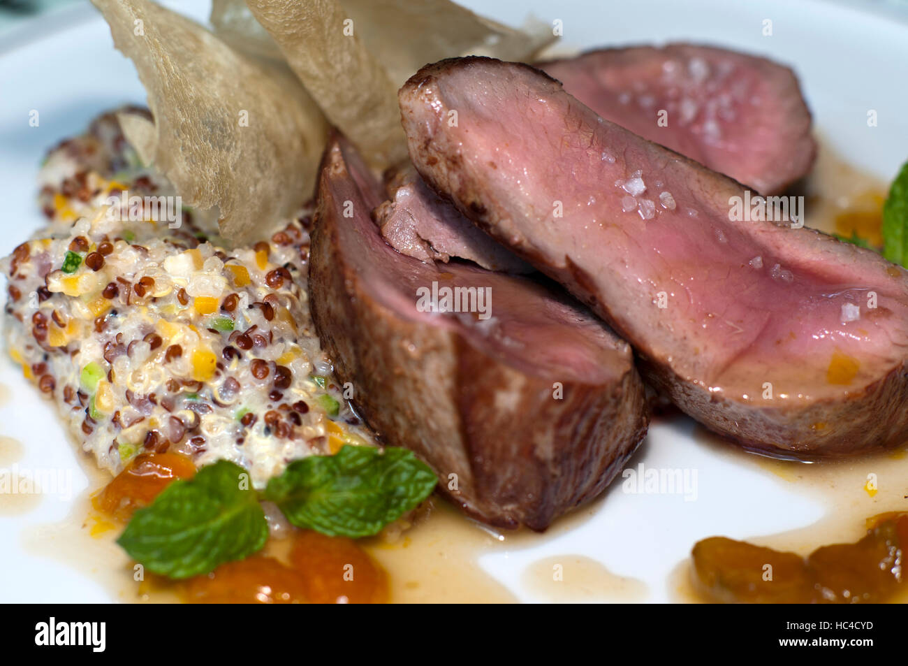 Alpaca steak with quinoa sauce at Belmond Monasterio Hotel settled in a ...