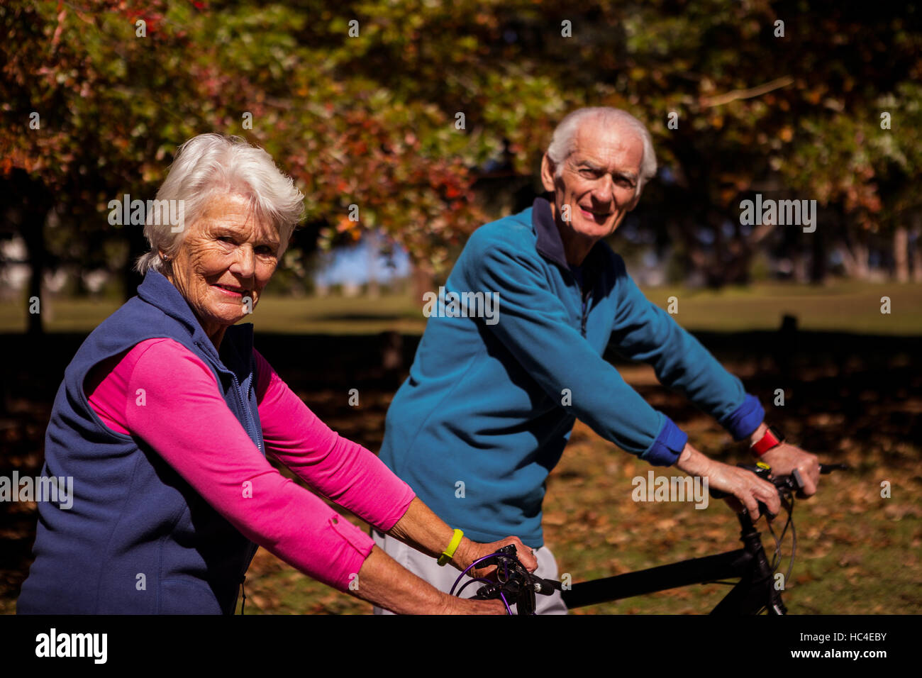 Elderly couple biking Stock Photo - Alamy
